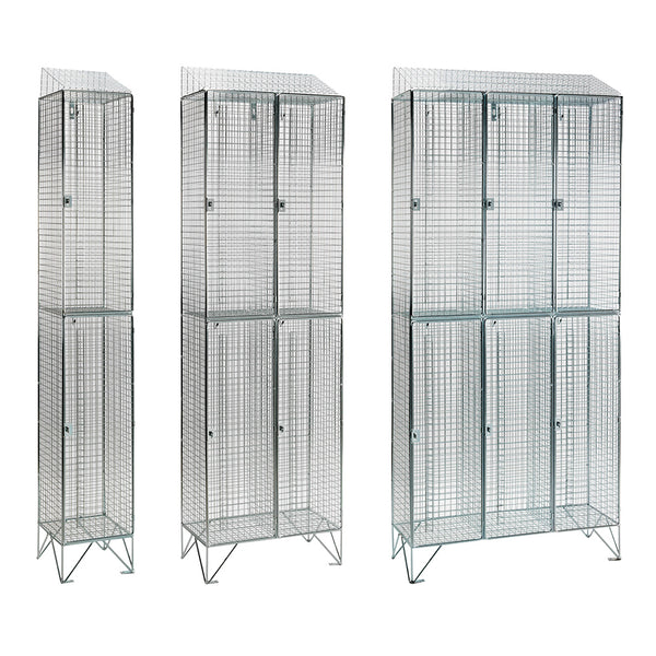 Stainless steel wire mesh lockers with sloping top | Teknomek