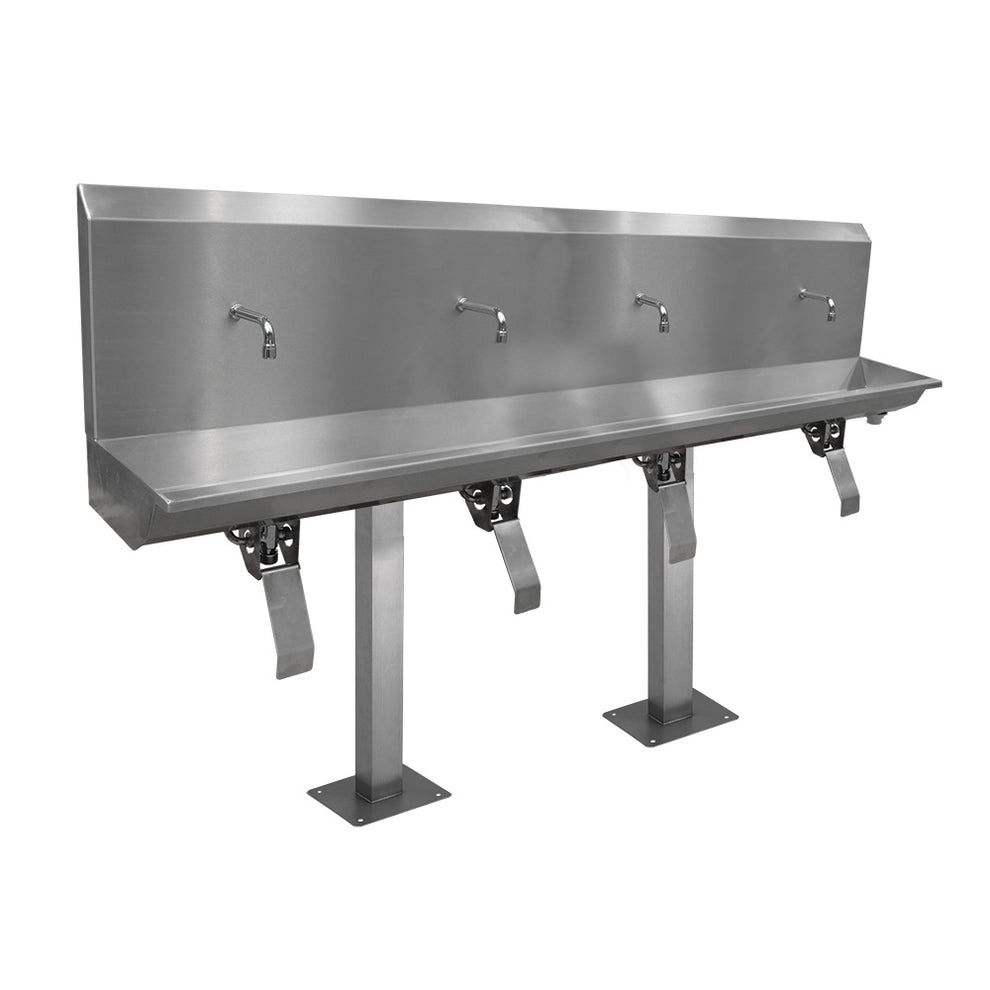 Stainless steel four station knee operated wash trough | Teknomek
