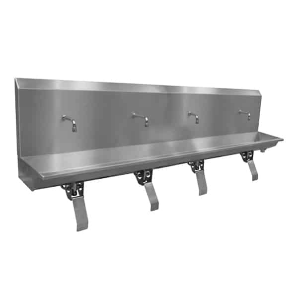 Stainless steel four station knee operated wash trough | Teknomek